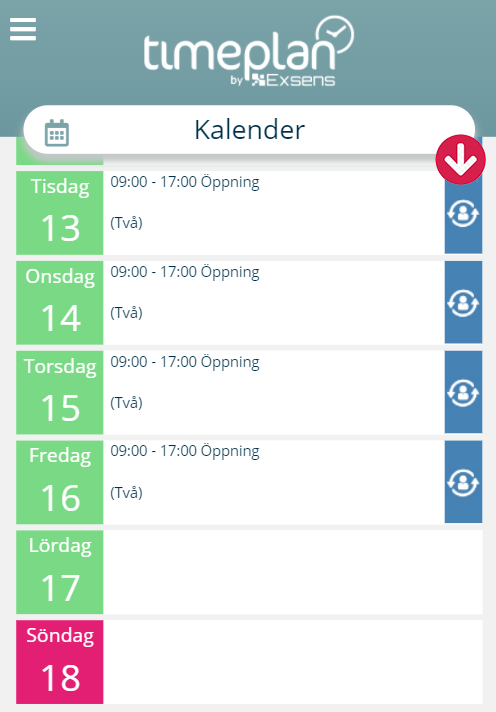 Byte av arbetspass via appen